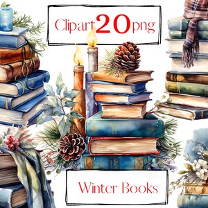 Winter Book Clipart, Books Bundle, Reading Clipart, Library, Old Books ...