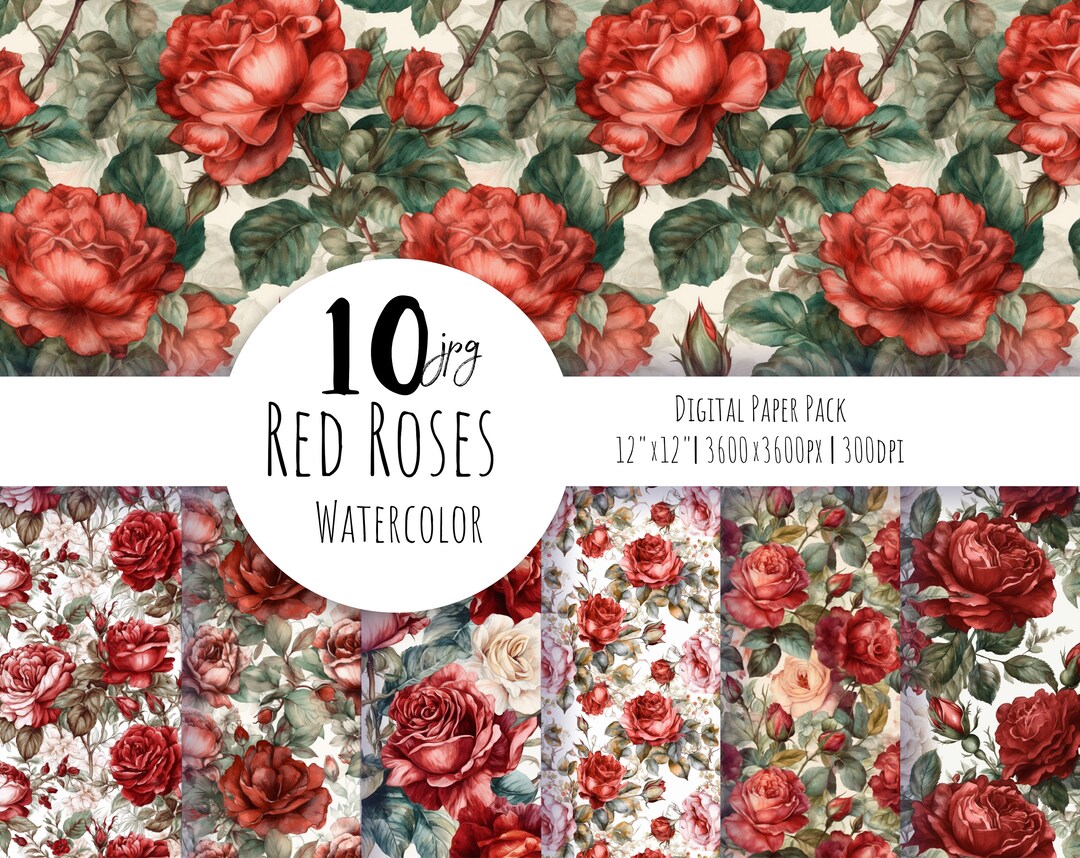 Red Roses Paper, Floral Digital Paper, Seamless Pattern, Flower Pattern ...