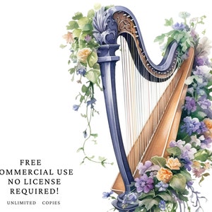 Floral Musical Instruments Clipart, Music Clipart. Vintage Clipart ...