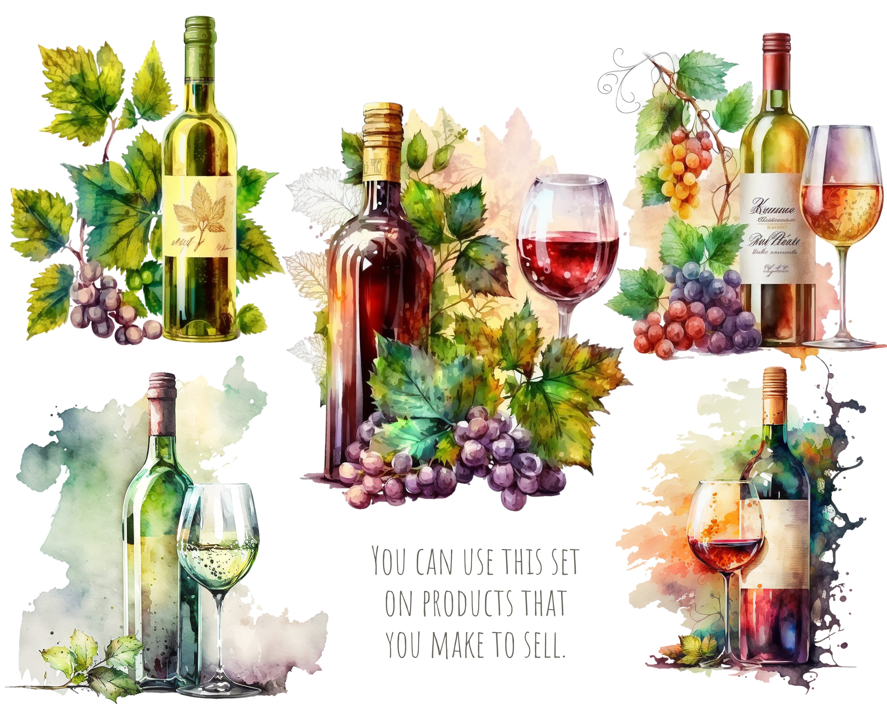 Watercolor Wine Clipart Png Bundle Png. Digital Watercolor. - Etsy