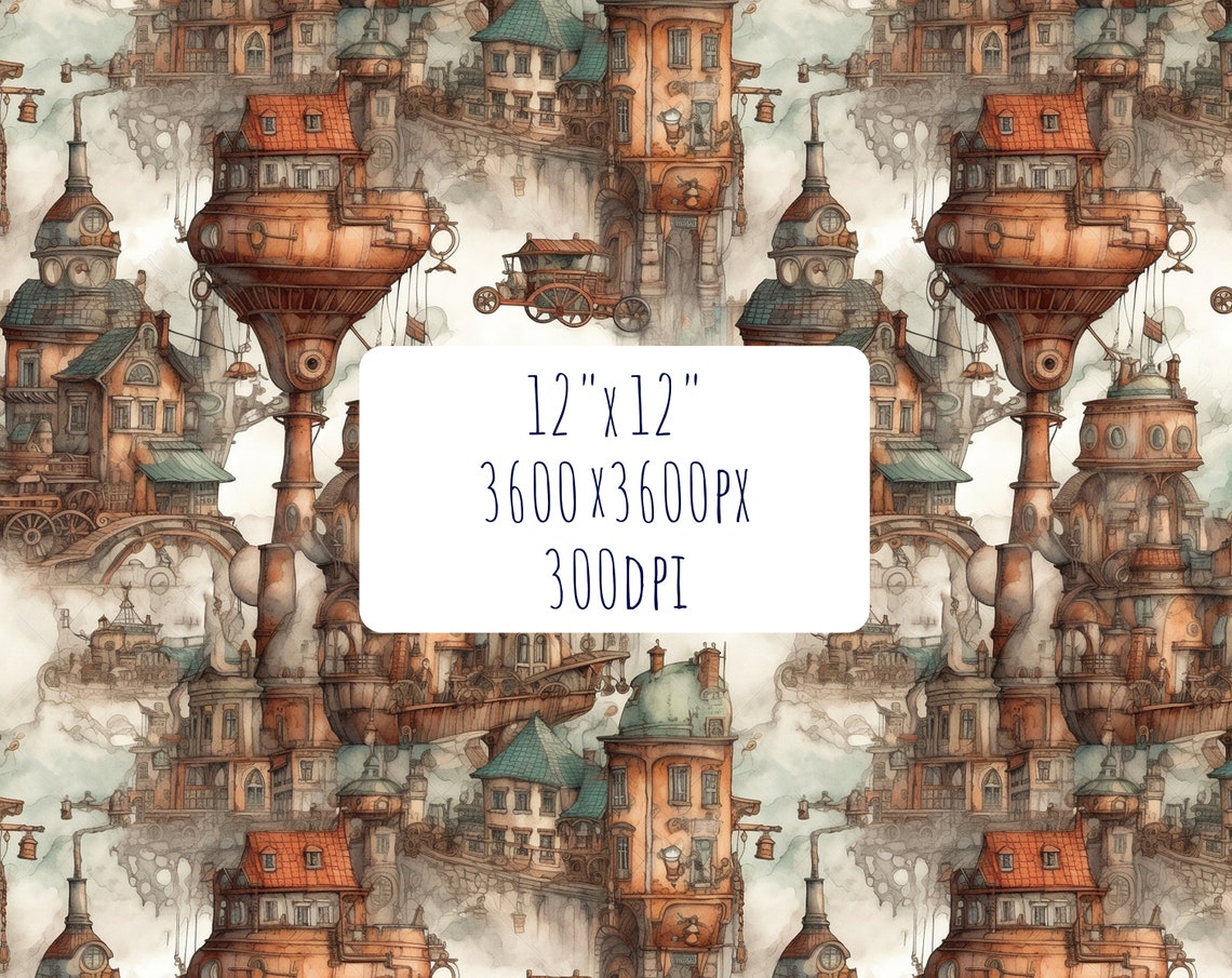 Steampunk Digital Paper Seamless Pattern City Pattern. - Etsy
