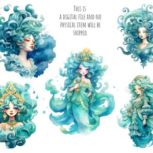 Turquoise Lady Clipart, Woman Clipart, Celestial Clipart, Queen ...