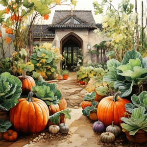 Halloween Digital Paper, Autumn Garden, Fall, Pattern. Watercolor ...