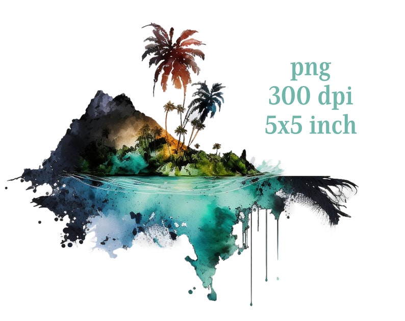 Island Watercolor Clipart, Tropical Beach PNG Set (20 Files) Digital ...
