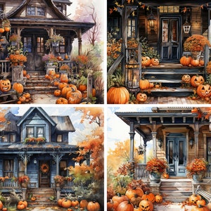 Halloween Digital Paper, Fall Porch, Autumn Garden, Fall, Pattern ...
