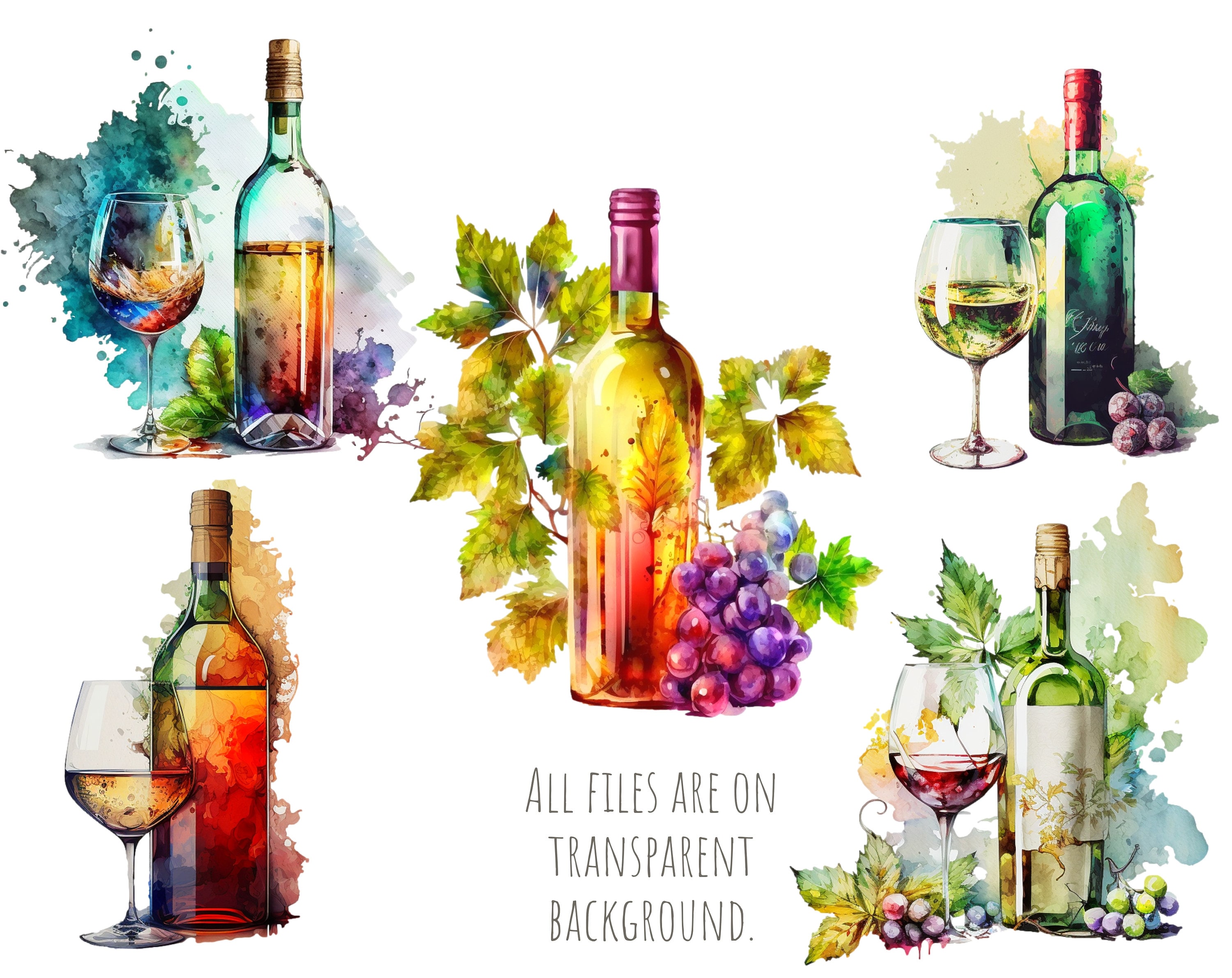 Watercolor Wine Clipart Png Bundle Png. Digital Watercolor. - Etsy