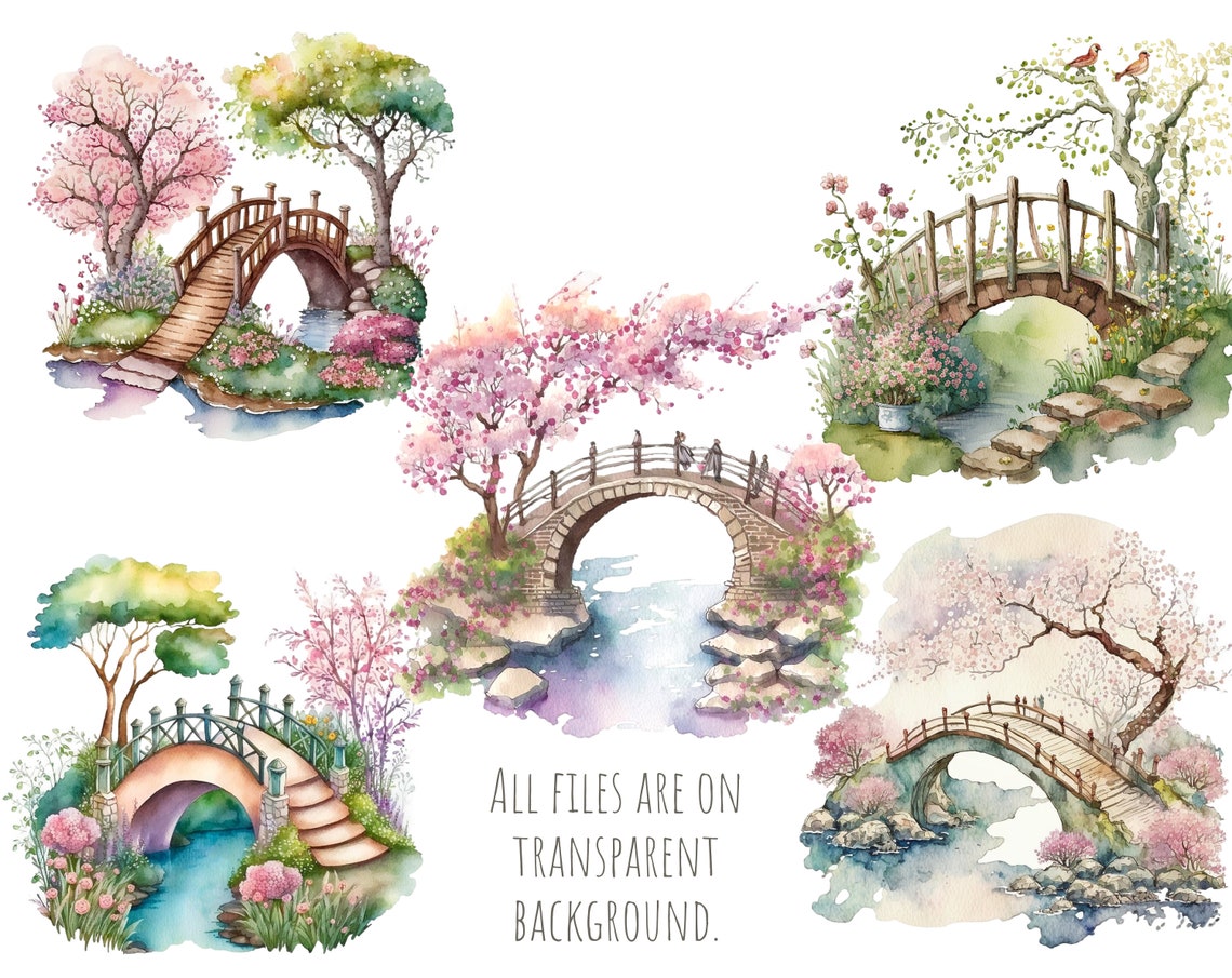 Spring Bridge Clipart, Garden Clip Art, Png. Digital Watercolor. Free ...