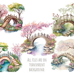 Spring Bridge Clipart, Garden Clip Art, Png. Digital Watercolor. Free ...