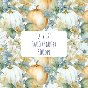 White Pumpkin Digital Paper, Seamless Pattern, Summer, Fall Pattern ...