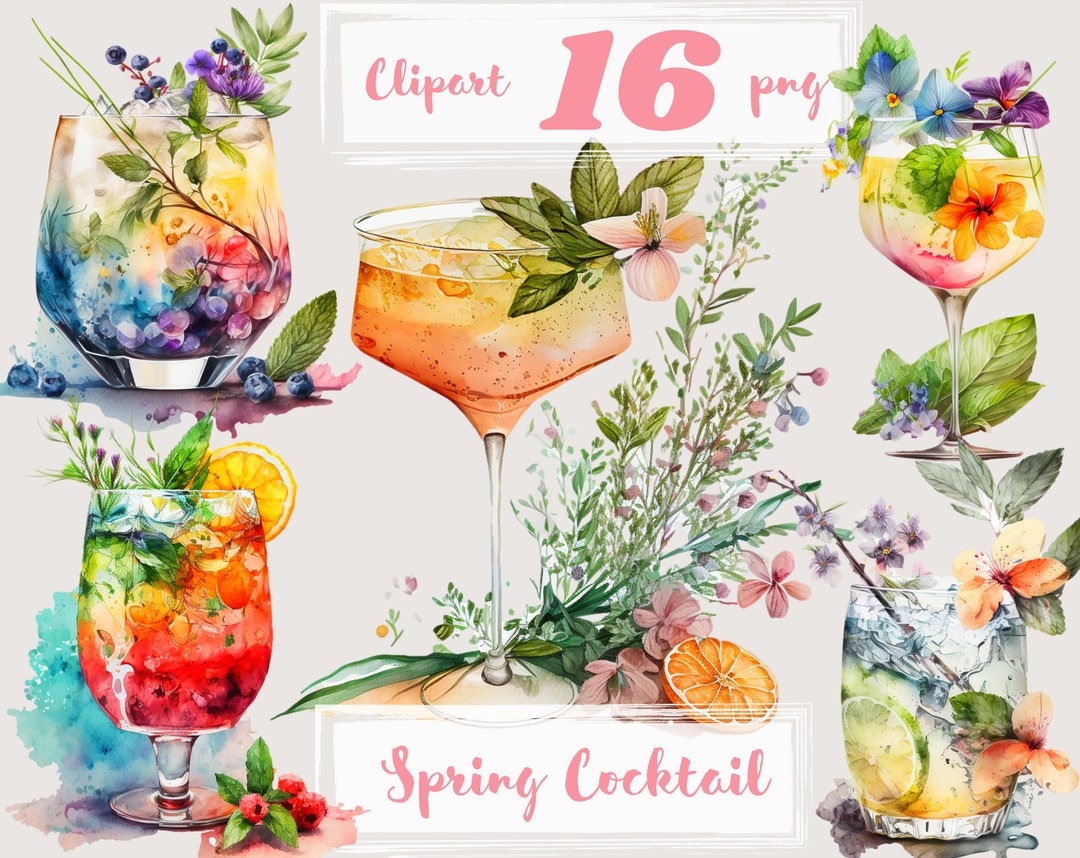 Spring Cocktails Clipart, Png Bundle, Png. Digital Watercolor. Free ...