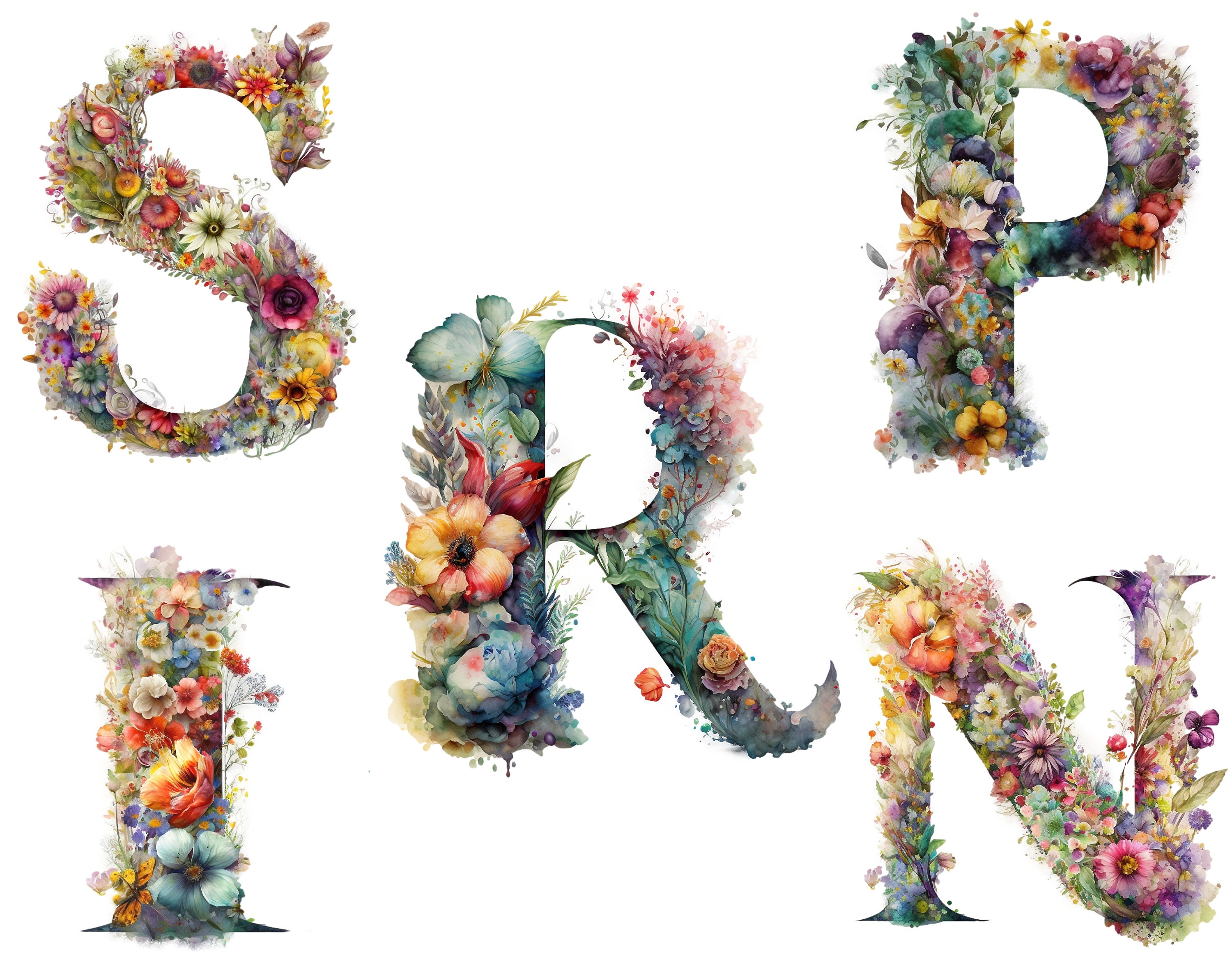 Spring Clipart, Bright Floral Clip Art, Boho Easter, Letters, Bouquets ...