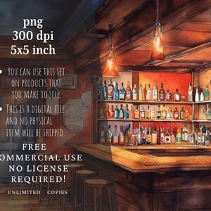 Bar Digital Paper, Cafe Digital Paper. Watercolor Scrapbook Paper for ...