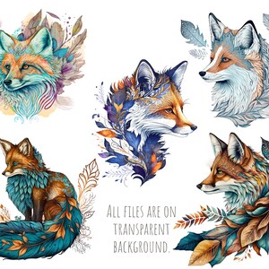 Cute Fox Clipart, Animals in the Flowers Clip Art, Png. Digital ...