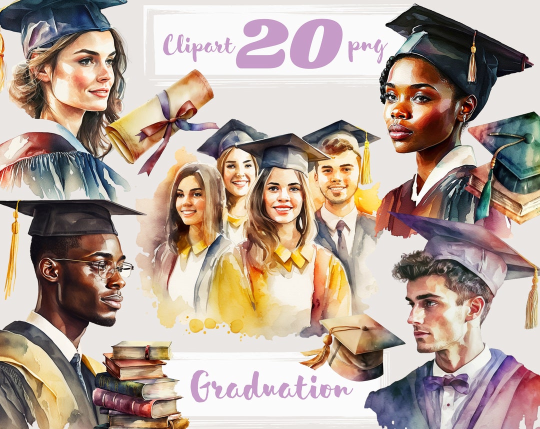 Graduation Clipart. School and University Clip Art. Student Watercolor ...