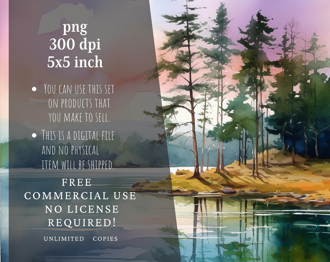 Watercolor Lake Digital Paper, Landscape Scrapbook Paper (digital ...