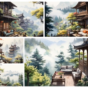 Balcony Digital Paper, Travel Digital Paper. Watercolor Scrapbook Paper ...