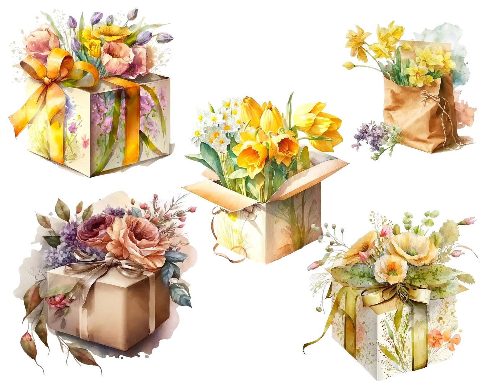 Floral Gift Clipart. Present Clipart. Spring Clipart. Floral Clipart ...