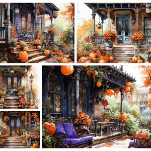 Halloween Digital Paper, Fall Porch, Autumn Garden, Fall, Pattern ...