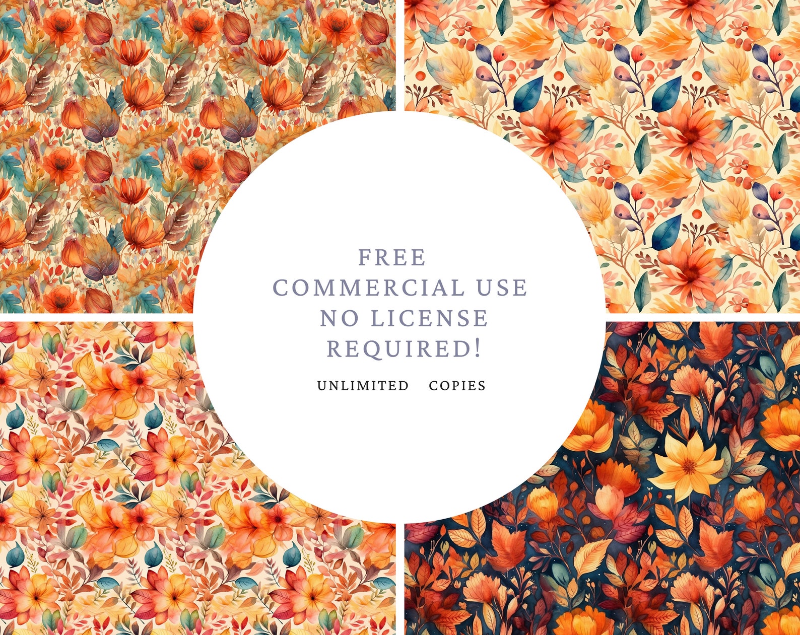 Fall Flowers Digital Paper, Seamless Pattern, Autumn. Floral Clipart ...