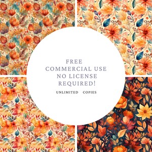 Fall Flowers Digital Paper, Seamless Pattern, Autumn. Floral Clipart ...