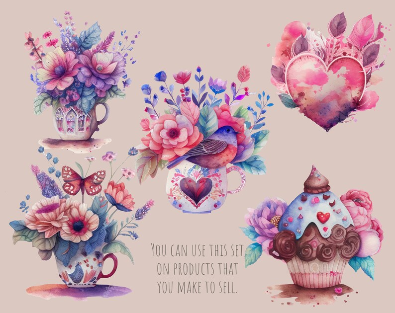 Love Clipart Tea Time Clip Art Png. Digital Watercolor. Free - Etsy