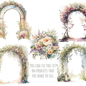 Watercolor Floral Arches Clipart, Wedding Clipart, Love Clipart ...
