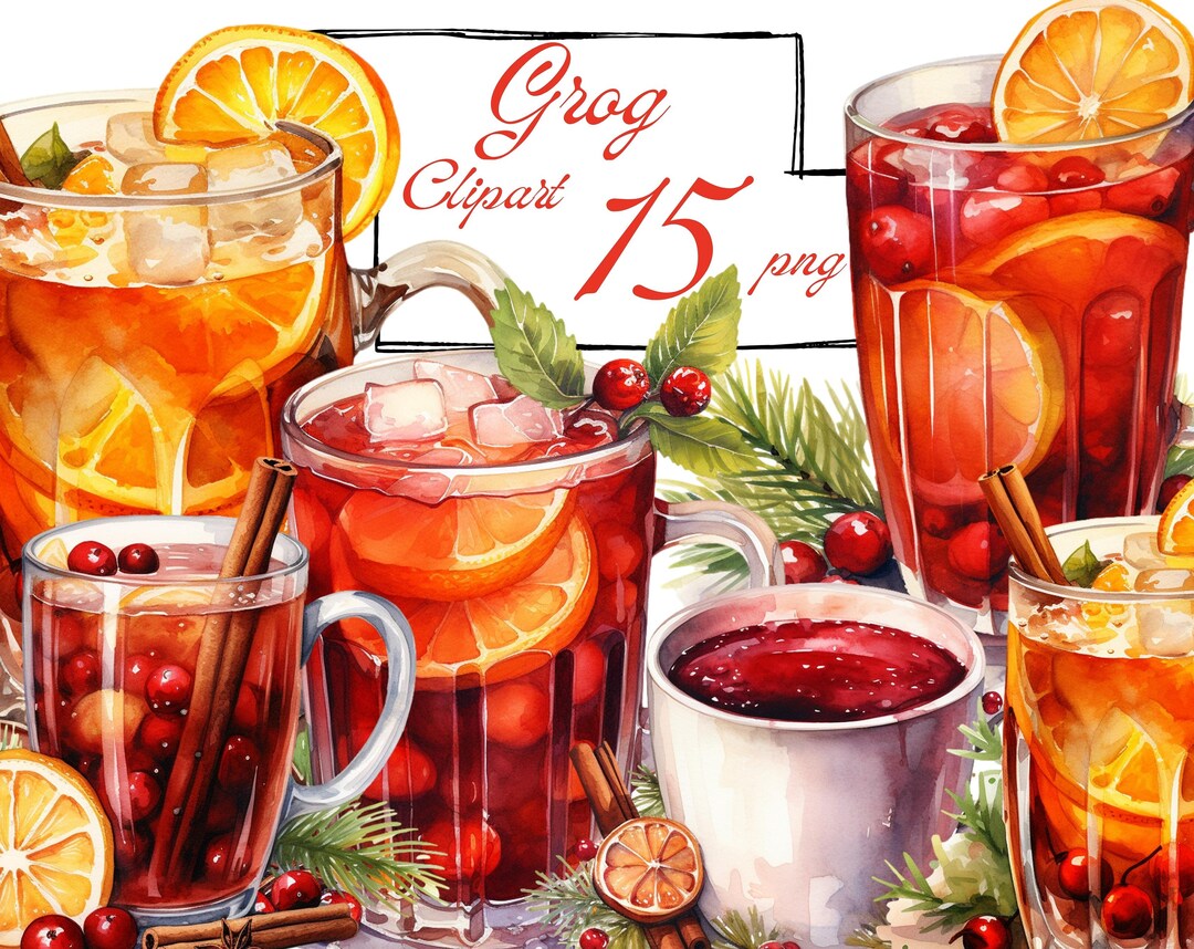 Winter Grog Clipart, Christmas Drinks, Watercolor PNG (digital Download ...