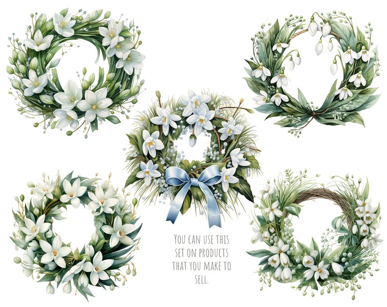 Easter Wreath Clipart. Spring Clipart. Floral Clipart, Snowdrops, Paper ...