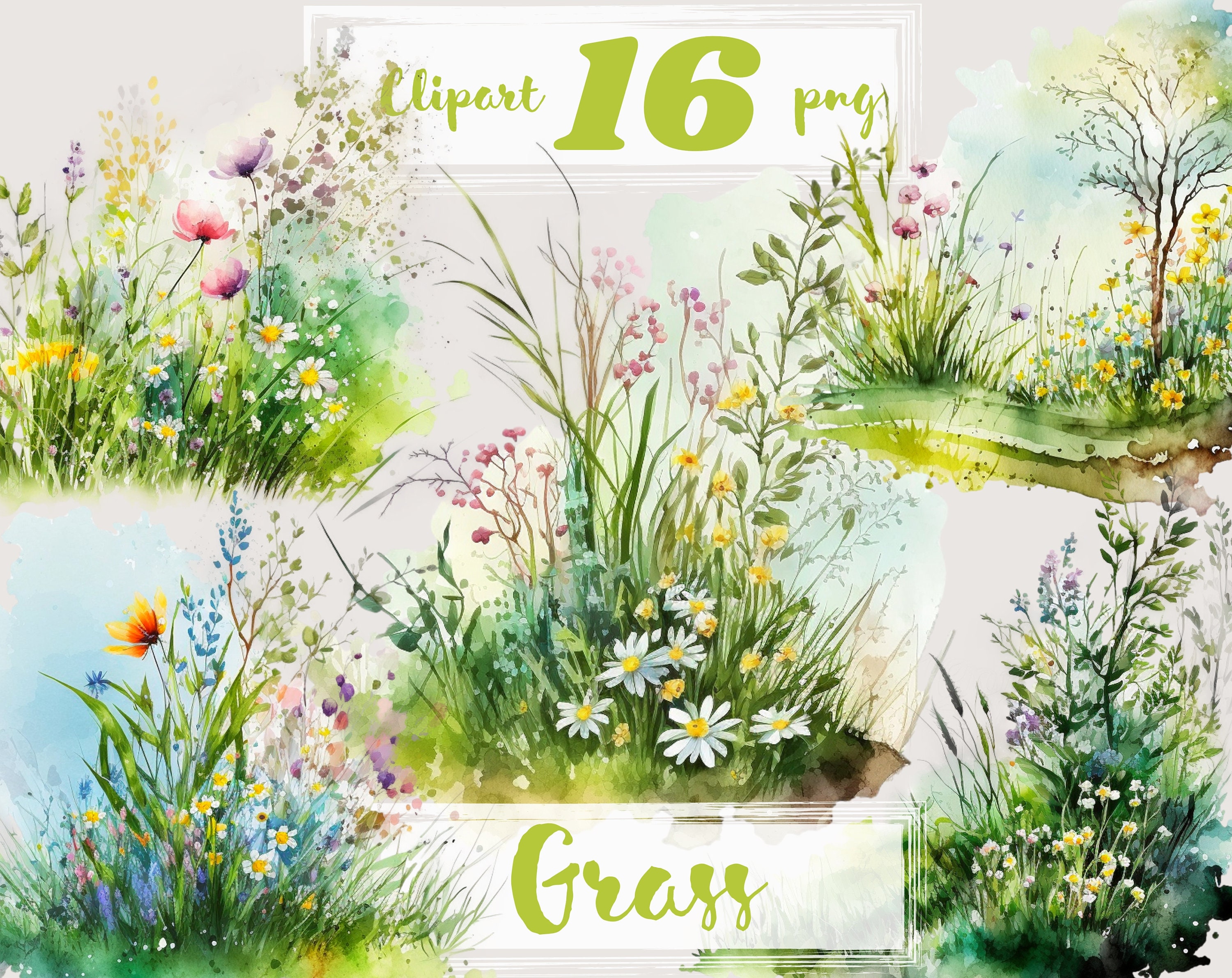 Grass Clipart. Spring Clipart. Floral Clipart Field Garden - Etsy Australia