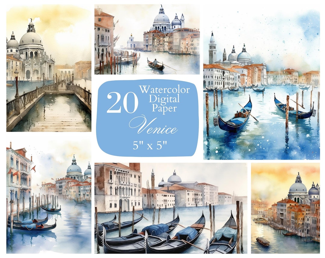Venice Digital Paper, Travel Digital Paper. Watercolor Scrapbook Paper ...