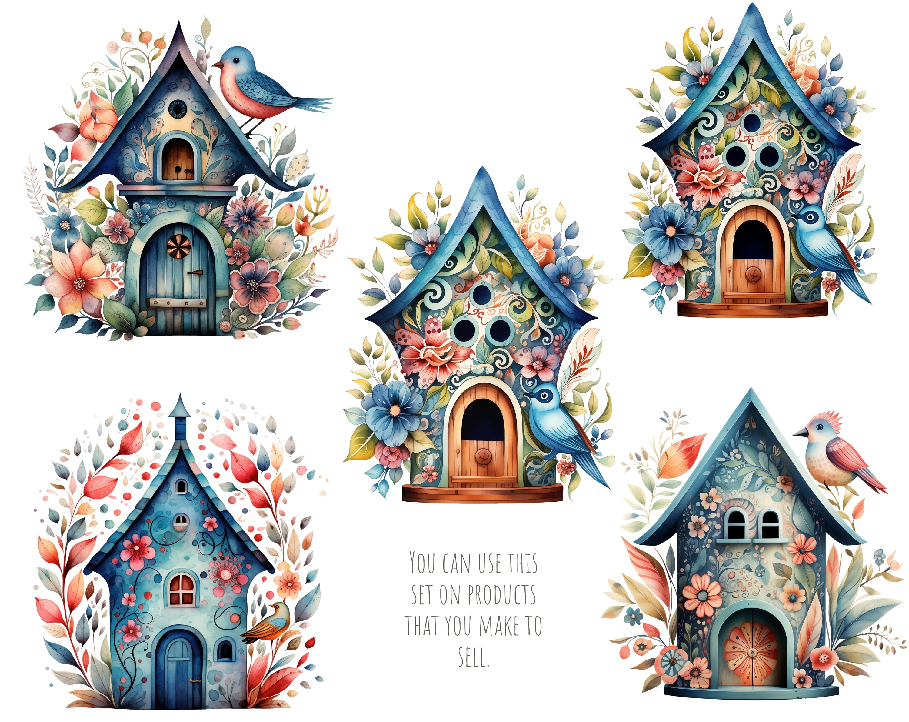 Birdhouse Clipart, Easter, Spring Bird Clipart, Floral Clip Art, Png ...