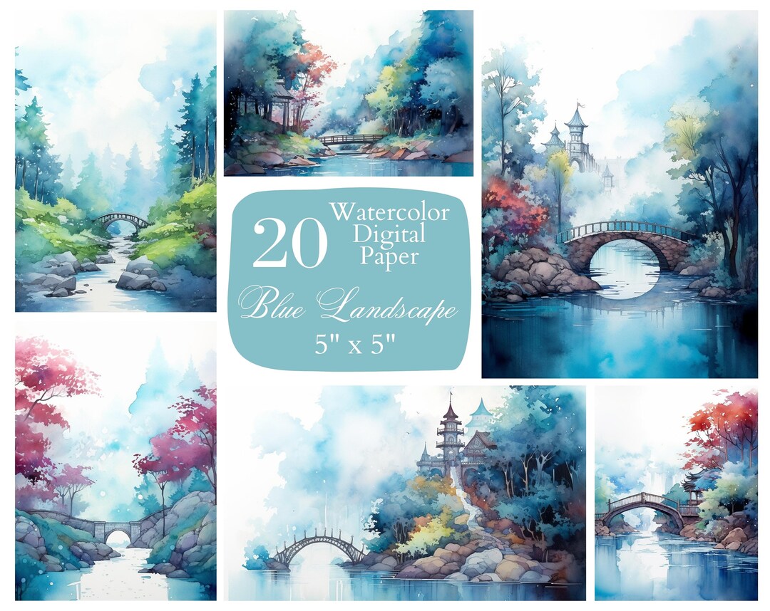 Park Digital Paper, Blue Landscape Digital Paper, Lake Background ...