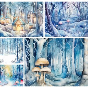 Winter Fairy Forest Digital Paper, Winter Wood, Pattern. Watercolor ...