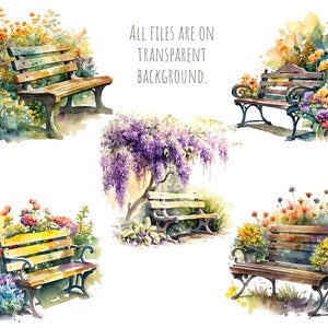 Spring Benches Clipart, Cottage Clip Art, Png. Digital Watercolor. Free ...