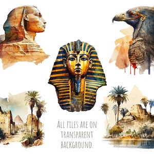 Watercolor Ancient Egypt Ethnic Clipart, Scarab, Pyramid, Pharaoh, Png ...
