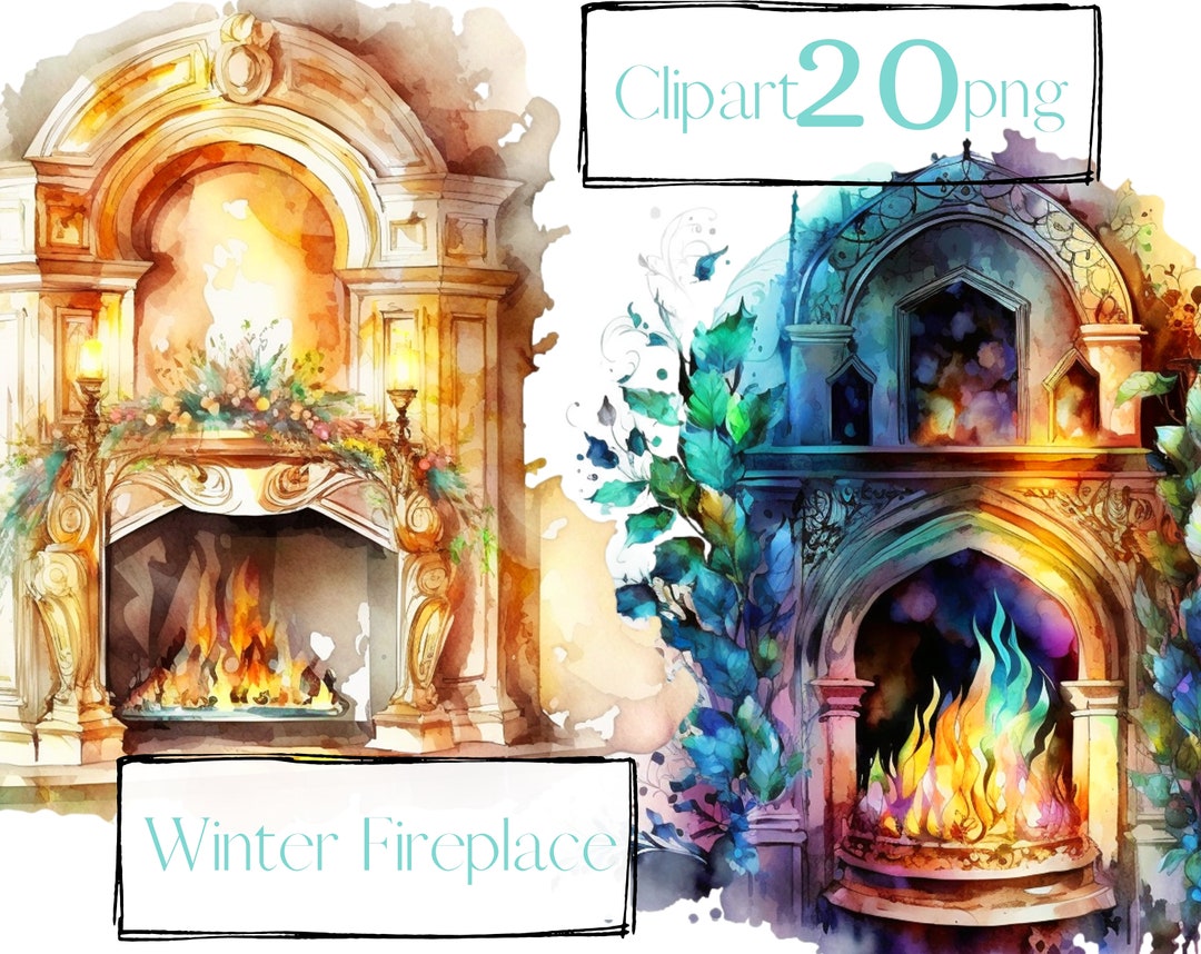 Winter Fireplace Clipart, Christmas Clipart, House, Png. Digital ...