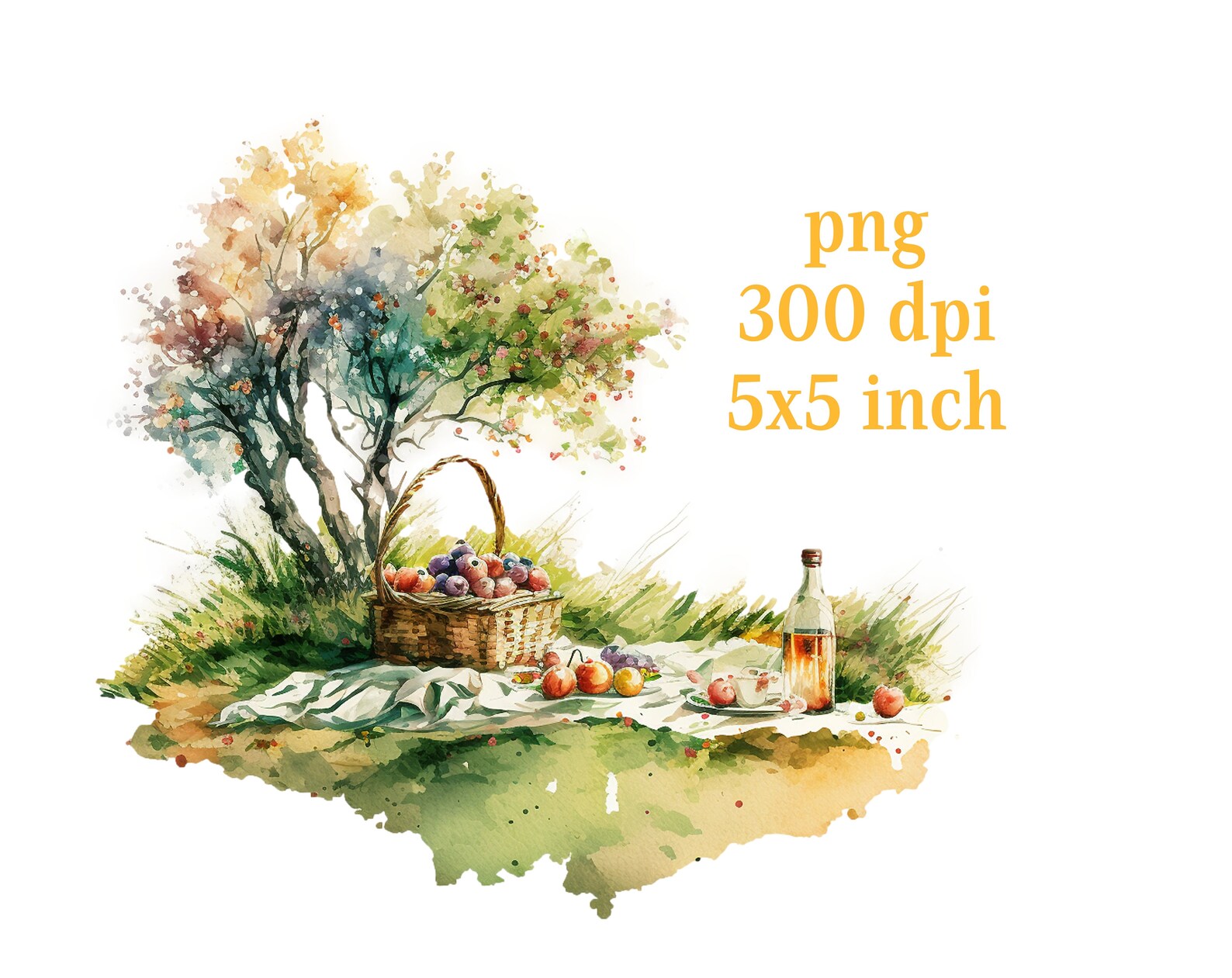 Spring Picnic Clipart, Tea Time Clip Art, Png. Digital Watercolor. Free ...