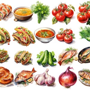 Food Clipart. Cook Clipart. Watercolor Bundle. Vegetables, Meet, Fish ...