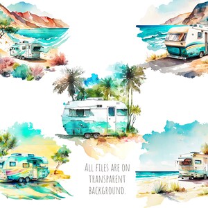 RV Camping Clipart, RV Clip Art, Travel Clipart, Watercolor Summer ...