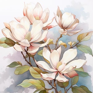 Magnolia Digital Paper Magnolia Pattern Floral Paper. - Etsy