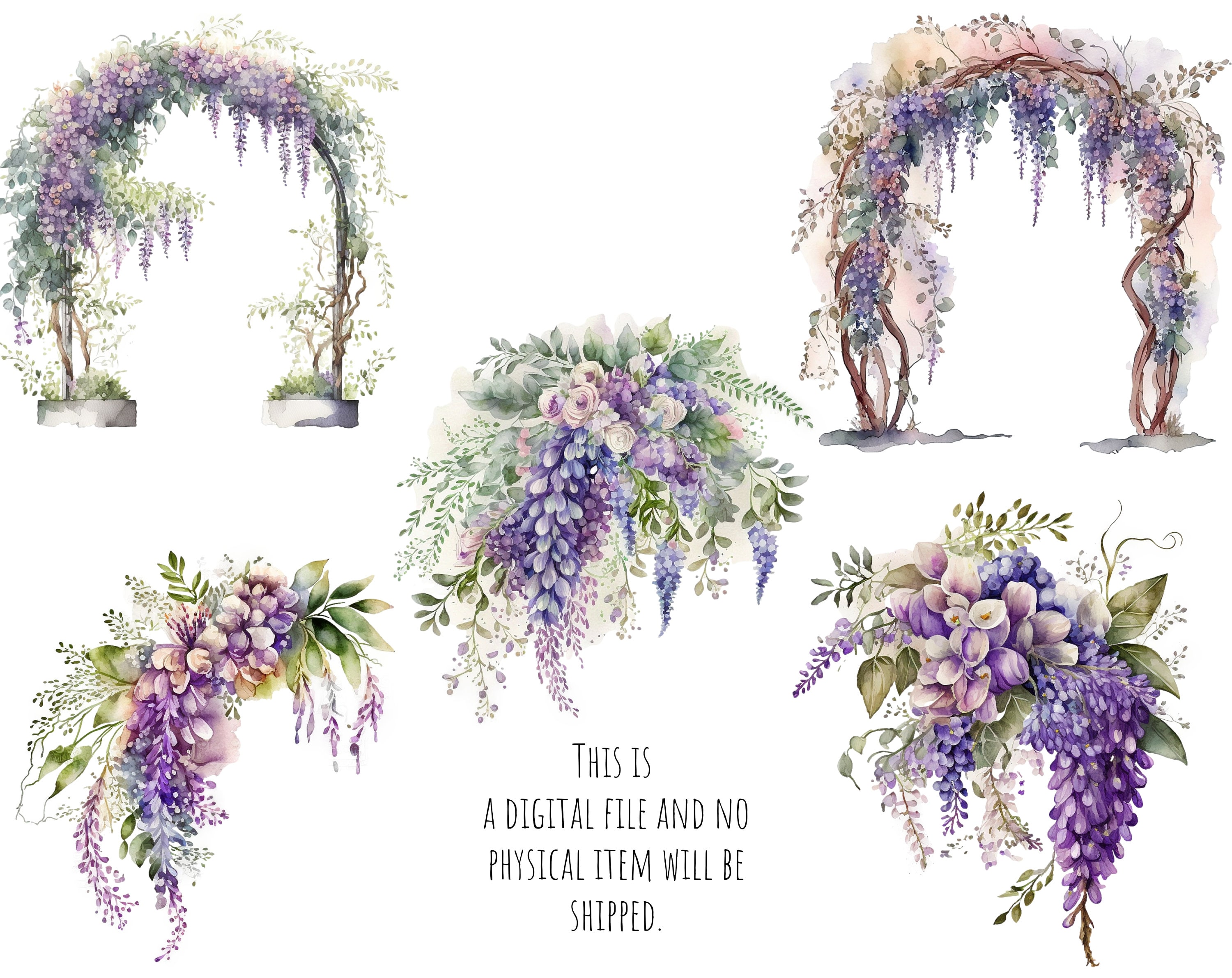 Watercolor Floral Arches Clipart Wedding Clipart Wisteria - Etsy