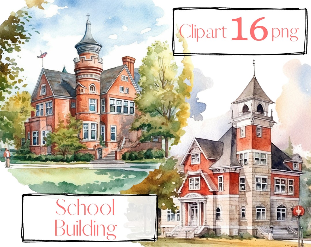 Building Clipart, Old School Clip Art, Town Clipart, Png. Digital ...