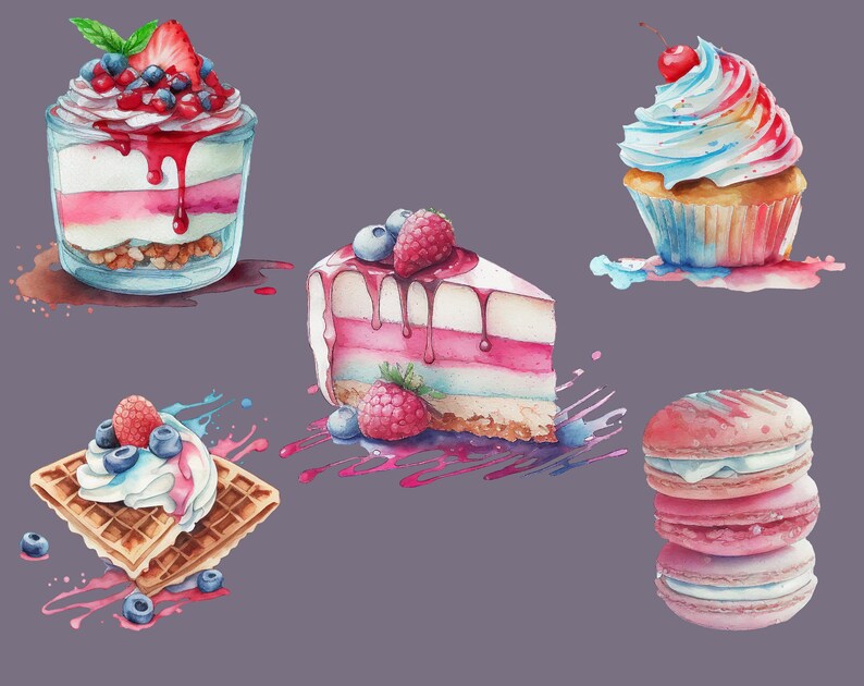 Cakes Clipart Sweets Clip Art Png. Digital Watercolor. Free - Etsy UK