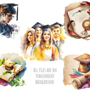 Graduation Clipart. School and University Clip Art. Student Watercolor ...