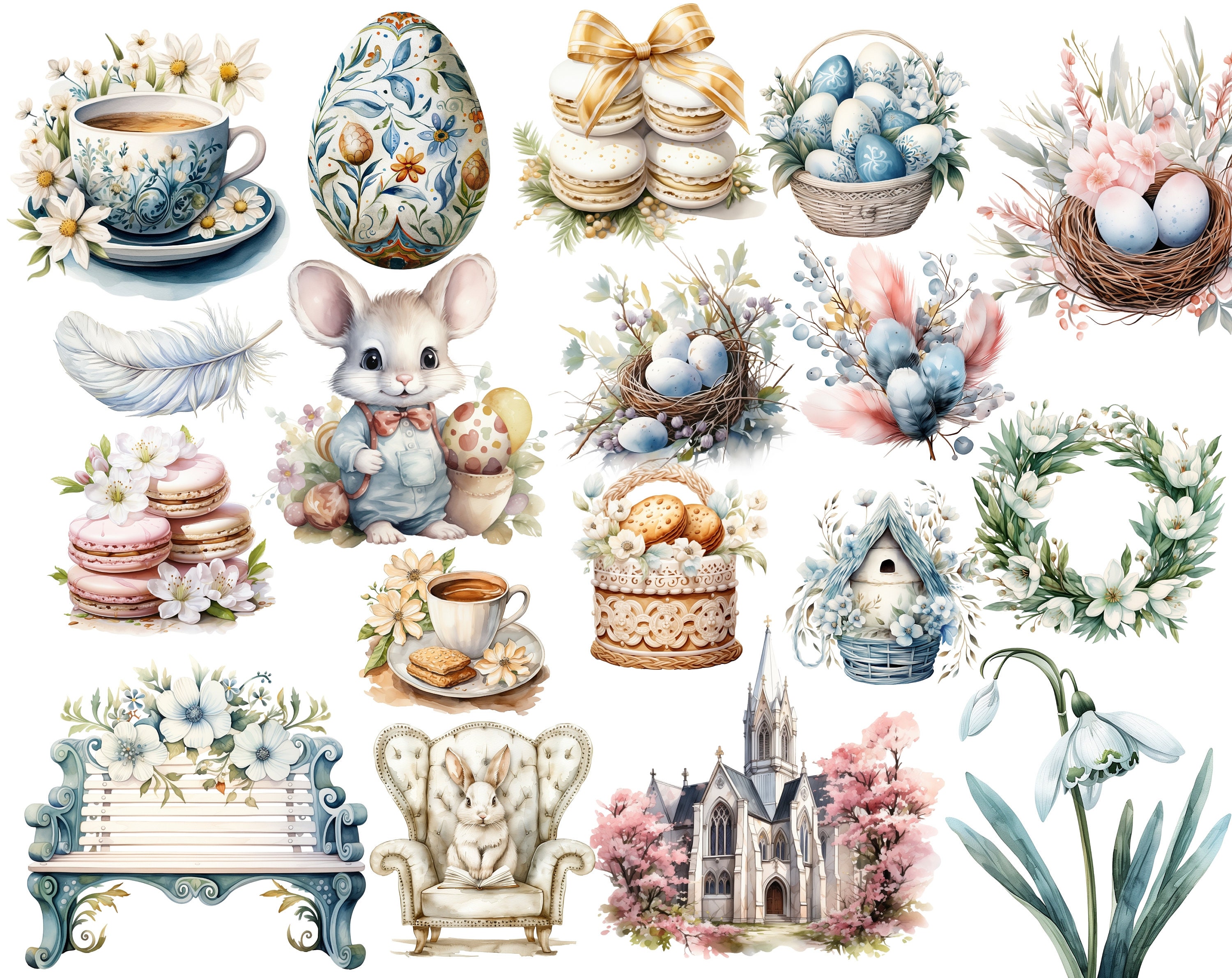 Easter Bundle. Spring Clipart, White Floral Clip Art, Boho Easter ...