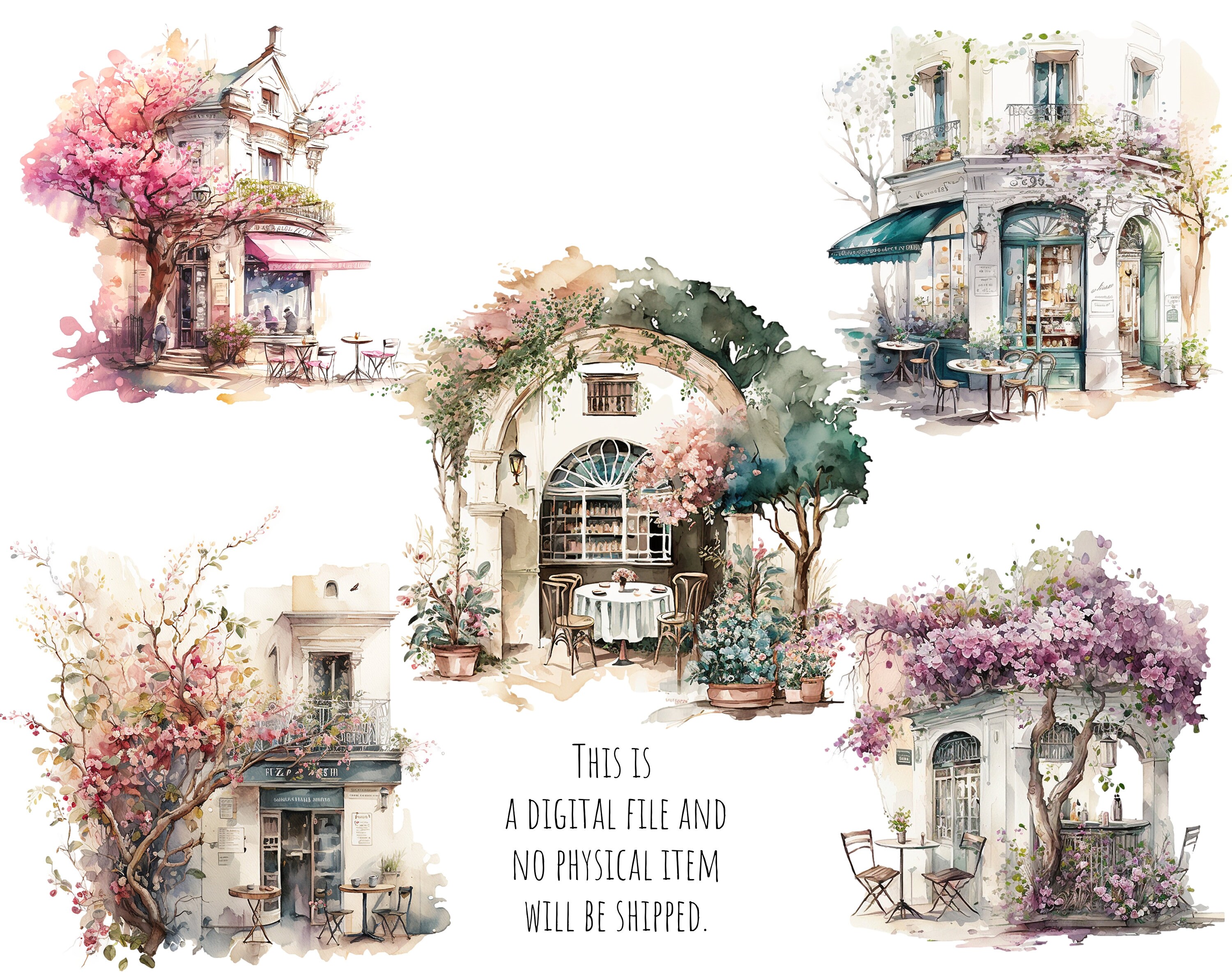 Spring Coffee Shop Clipart, Cafe Clip Art, Png. Digital Watercolor ...