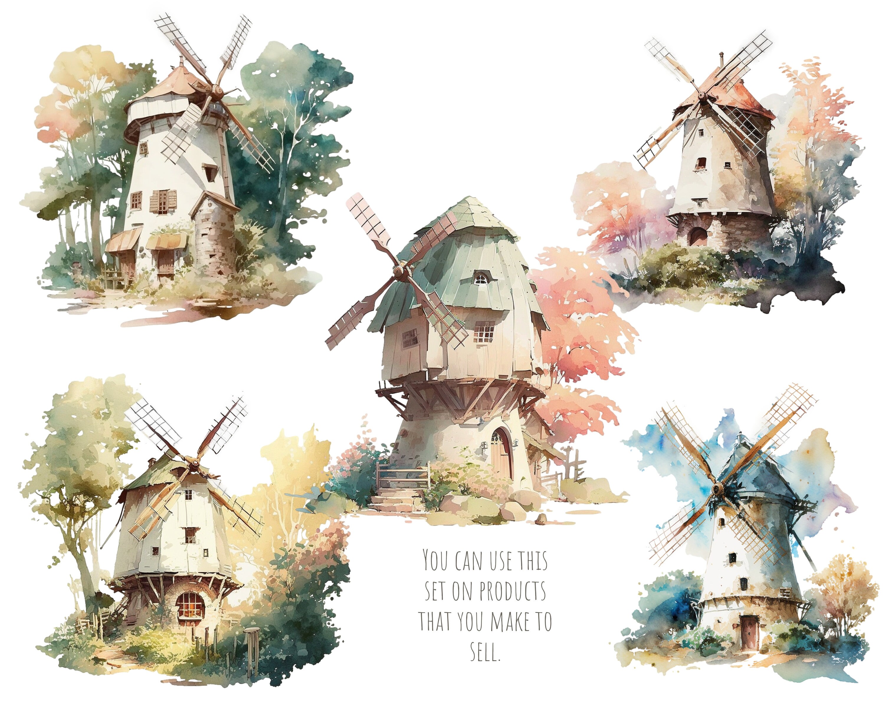 Mill Clipart Png. Windmill Clipart. Village House Clipart. - Etsy