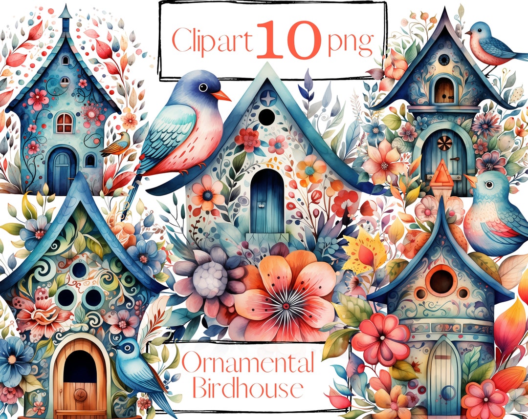 Birdhouse Clipart, Easter, Spring Bird Clipart, Floral Clip Art, Png ...