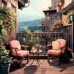 Balcony Digital Paper, Travel Digital Paper. Watercolor Scrapbook Paper ...