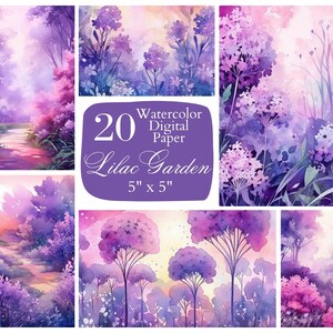 Lilac Garden Digital Paper, Lilac Clipart. Watercolor Scrapbook Paper ...